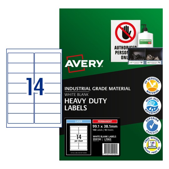 White Heavy Duty Permanent Laser Labels | 959192 | Avery